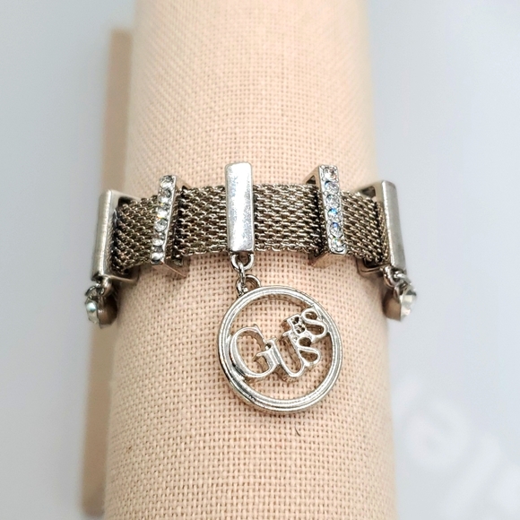 Guess | Jewelry | Silver Guess Logo Bracelet With Rhinestones | Poshmark